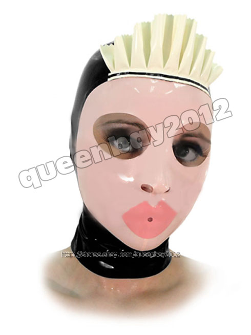 100% Latex Rubber Gummi 0.45mm Maid Mask Hood Suit Catsuit Ruffle Party