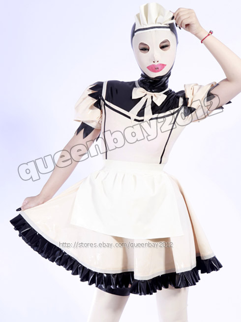100% Latex Rubber Gummi 0.45mm Maid Dress Skirt Apron Mask Suit Catsuit