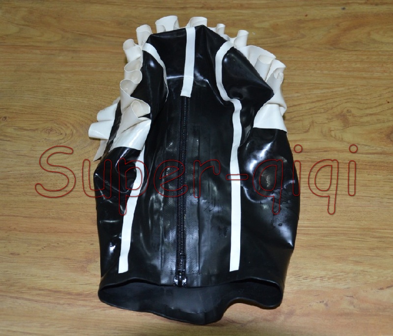 100% Latex Rubber Maid Mask Hood 0.4mm Black Transparent Size Xl