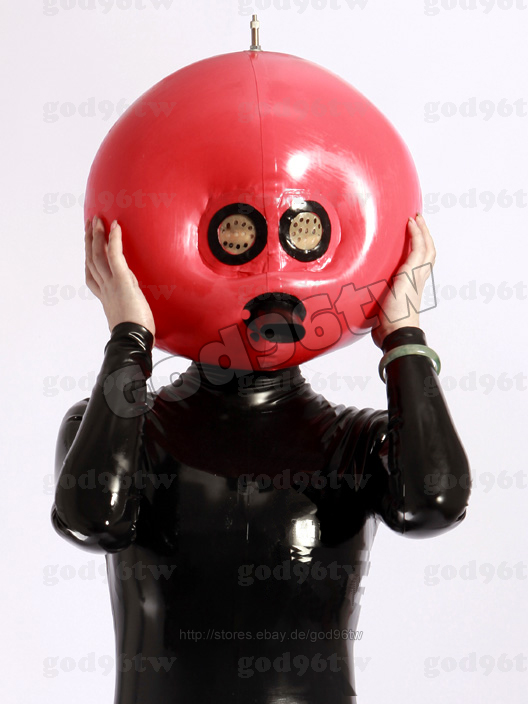 100% Latex Rubber Gummi Inflatable Mask Hood 0.8mm With Tube Red ...